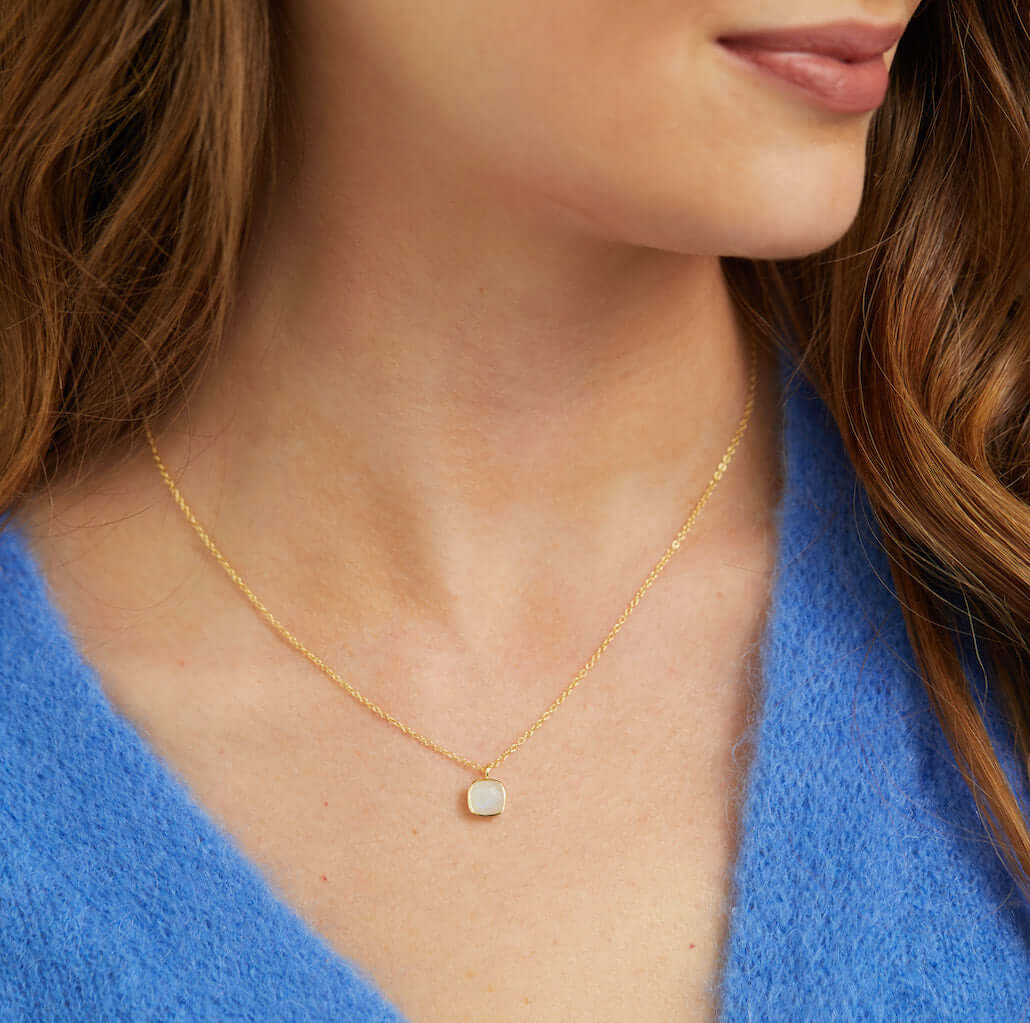 Moonstone Necklace, Cushion Cut, 18ct Gold on Silver, Women's Jewellery ...
