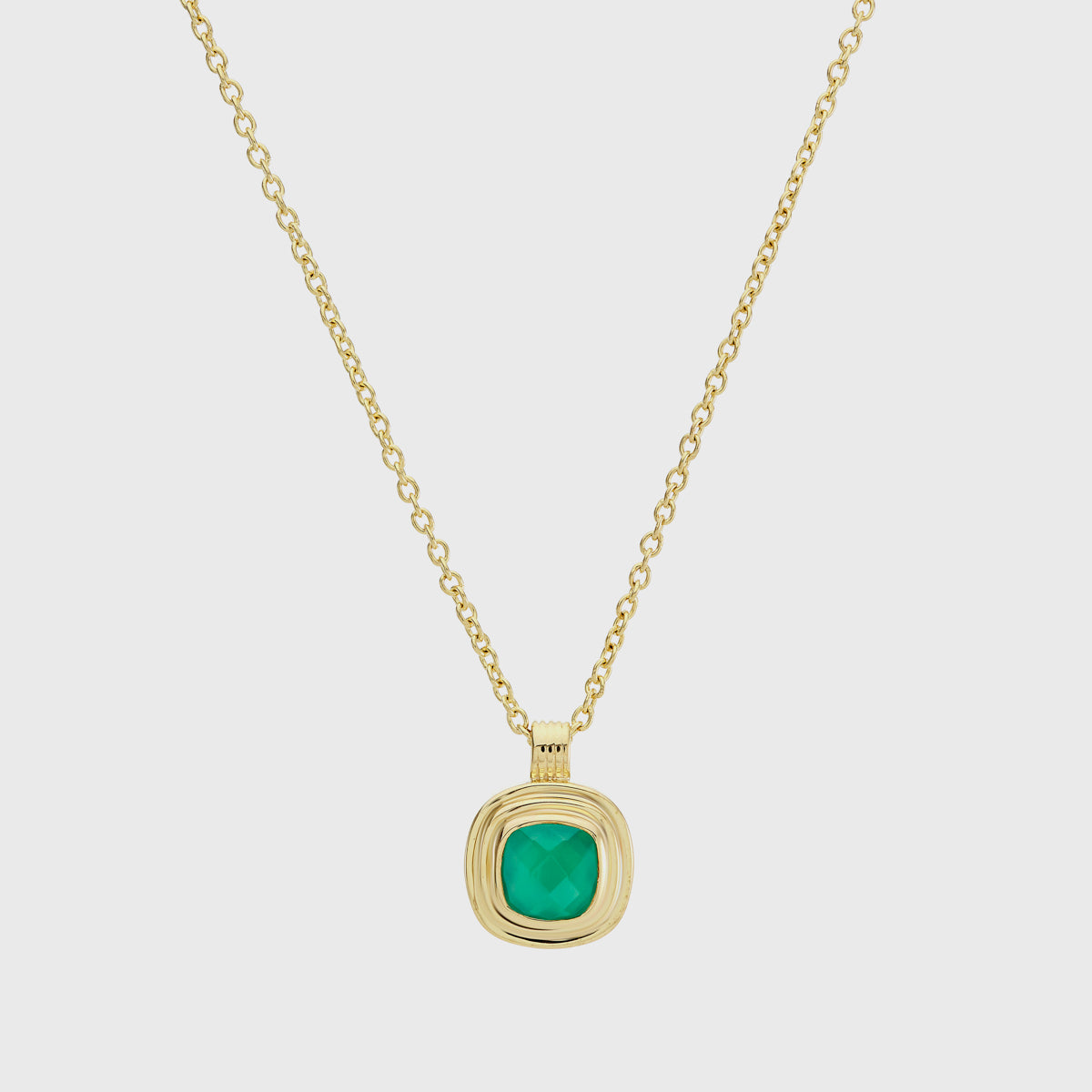 Green Pendant, Green Necklace, Cushion Cut Green Onyx, 8ct Gold on ...