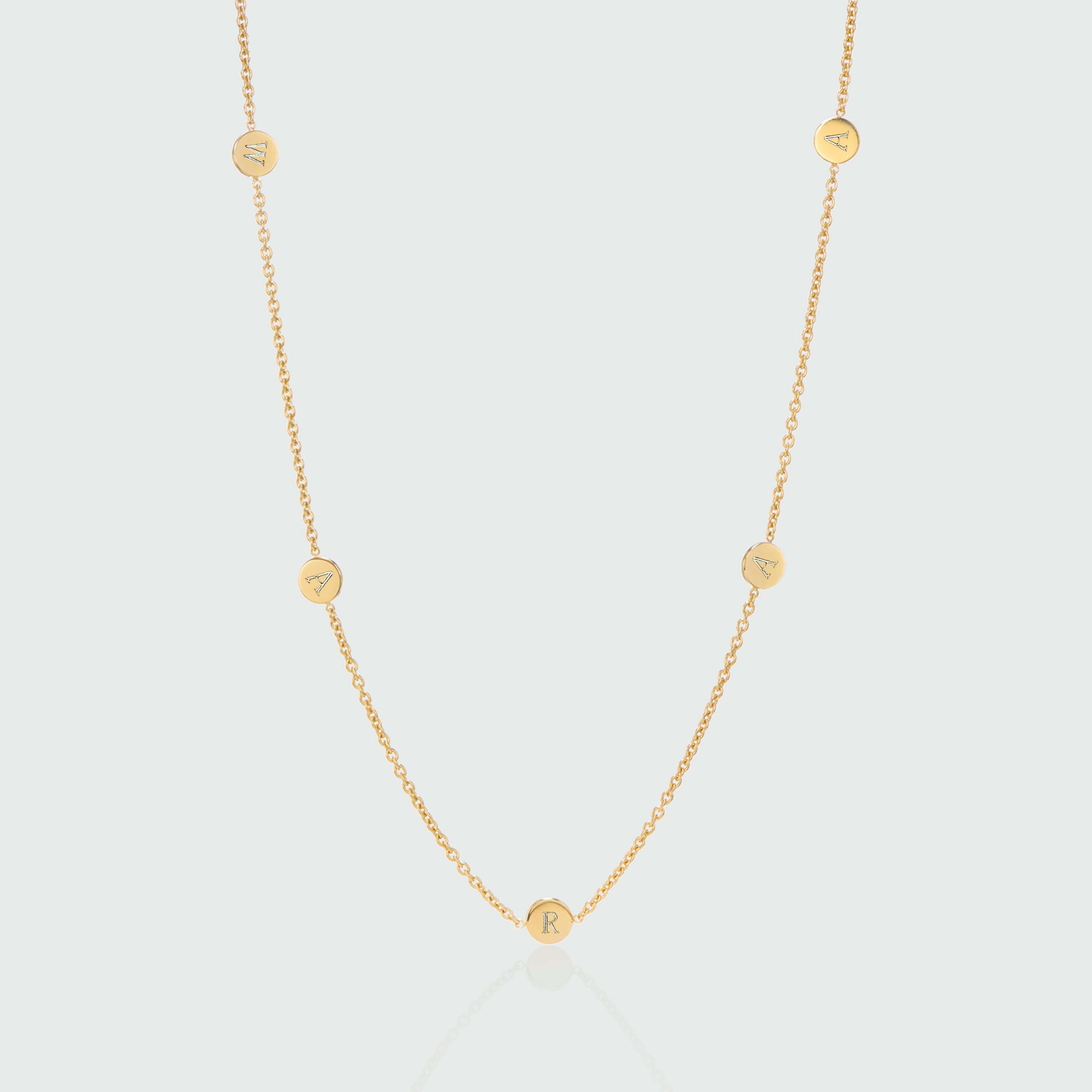 Personalised Gold Five Disc Necklace | Gold Vermeil | Auree Jewellery