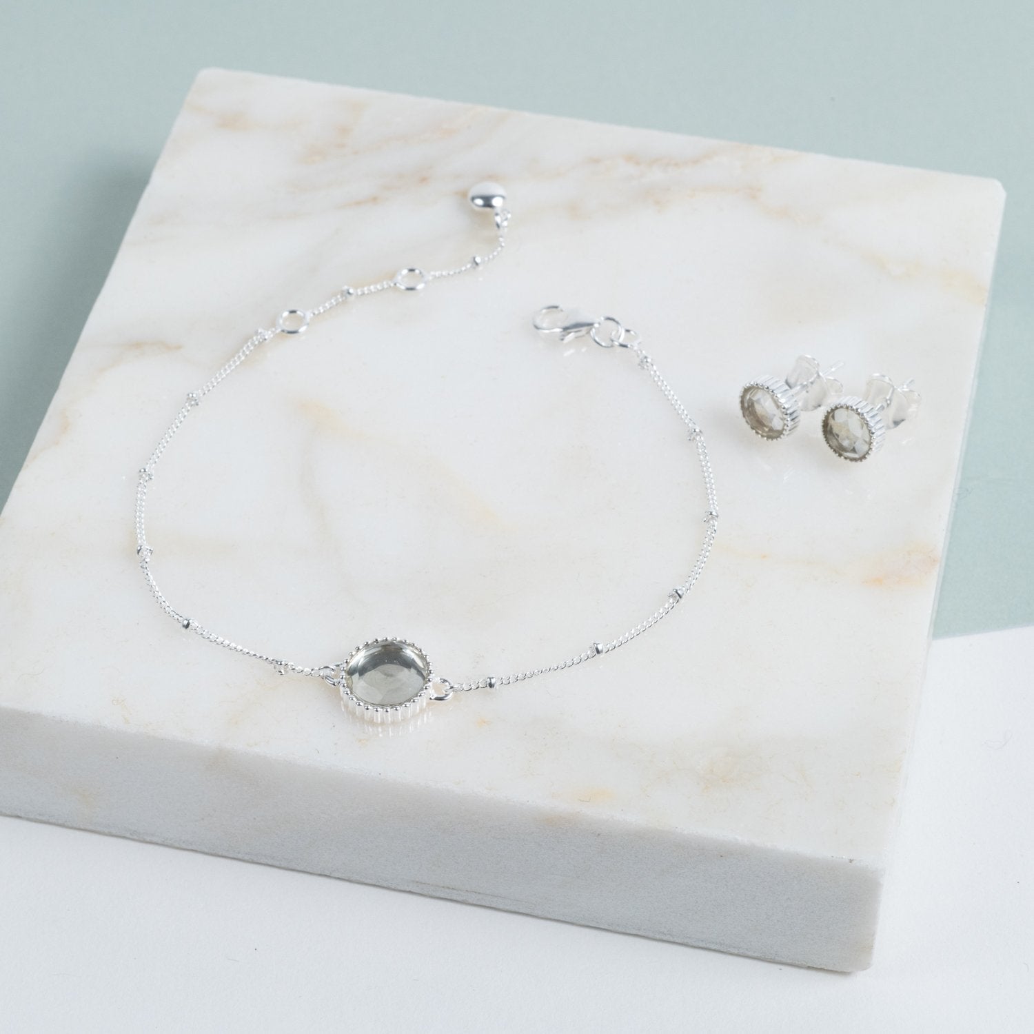 Sterling Silver August Birthstone Stud Earrings Green Amethyst | Auree