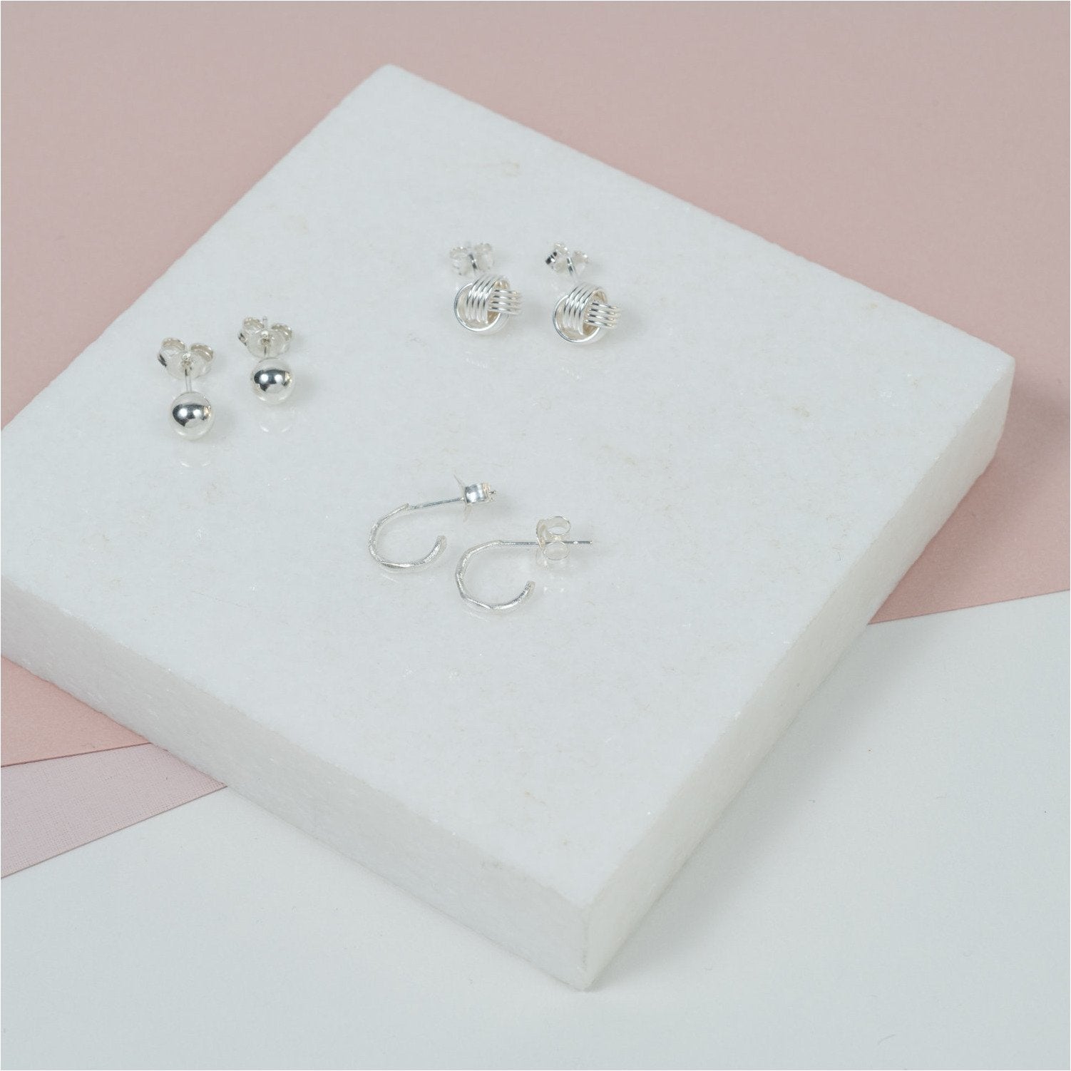 Silver Knot Earrings, Triple Knot Studs, Sterling Silver, Women's ...