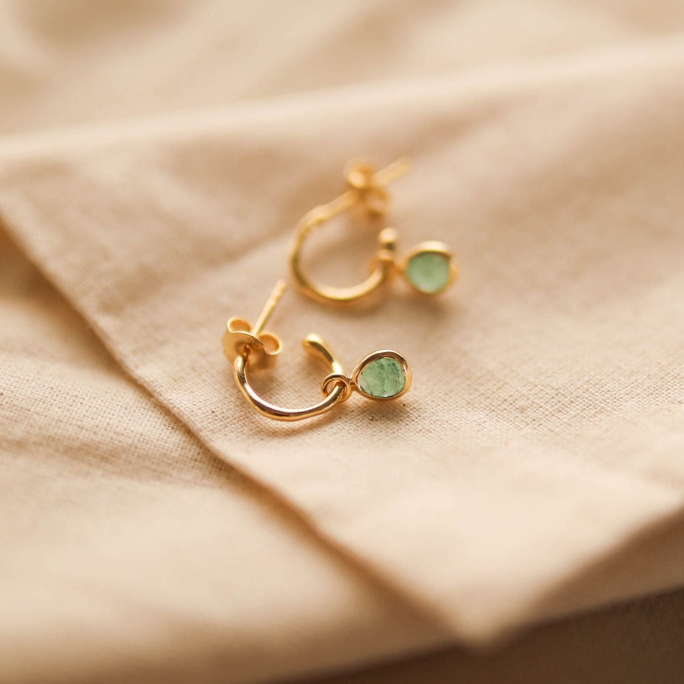 Emerald and Gold Vermeil Interchangeable Gemstone Hoop Earrings