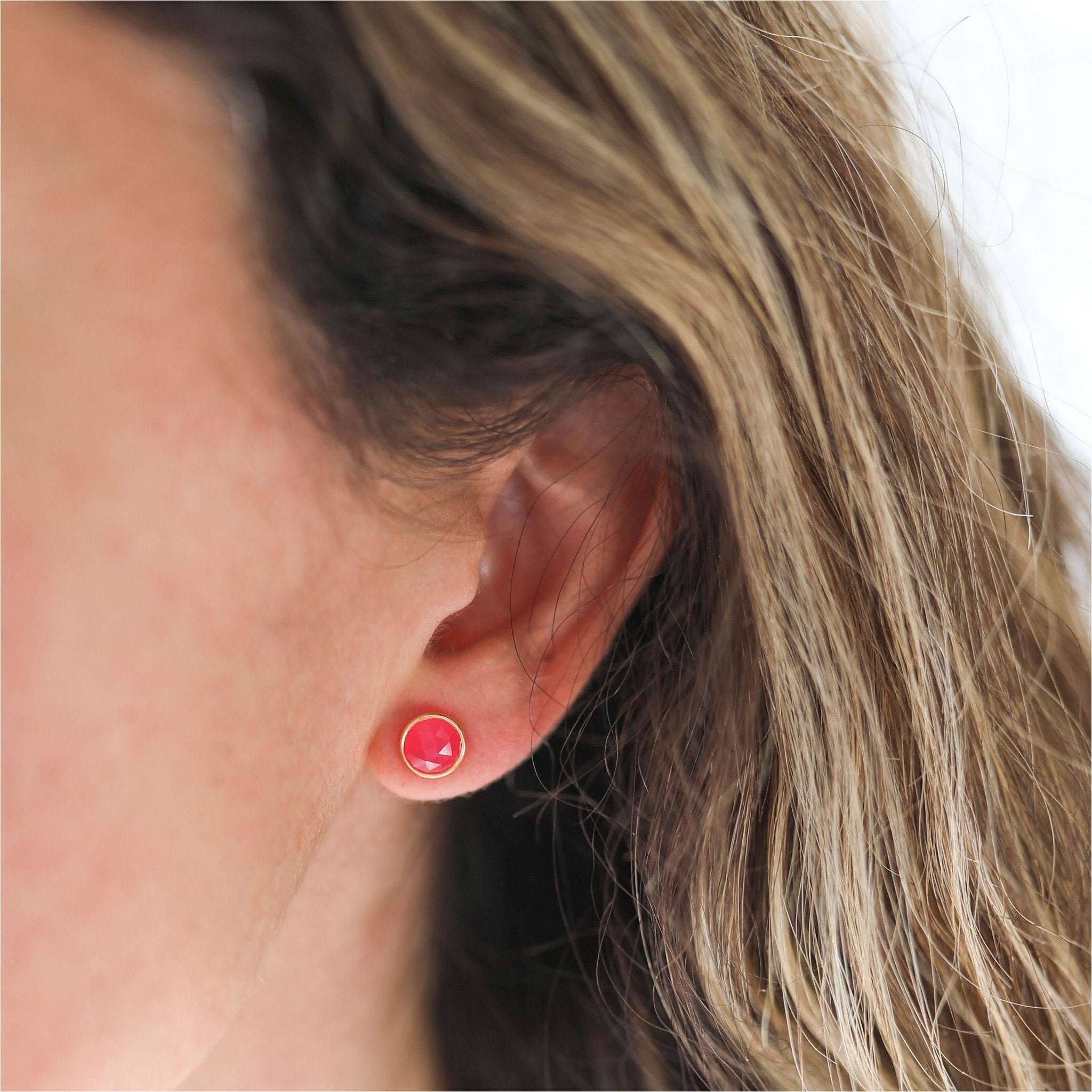 Hot Pink Stud Earrings | Gold Vermeil | Auree Jewellery
