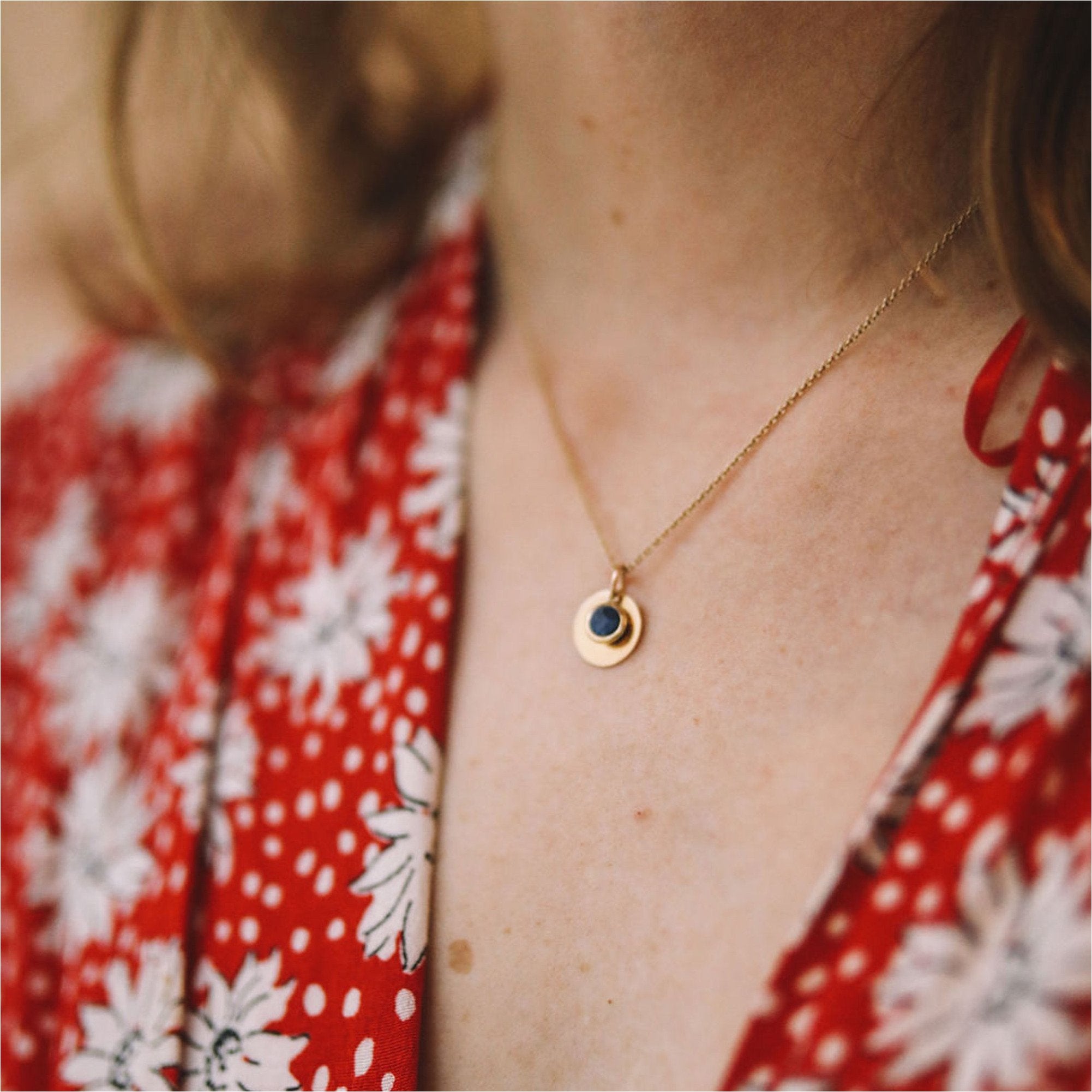 Birthstone and 9ct Gold Disc Necklace | Engraveable | Auree Jewellery