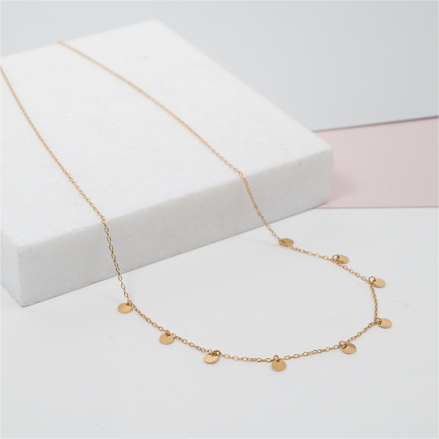 Gold Chain Necklace, Multi Disc Necklace, 18ct Gold on Silver, Women's ...