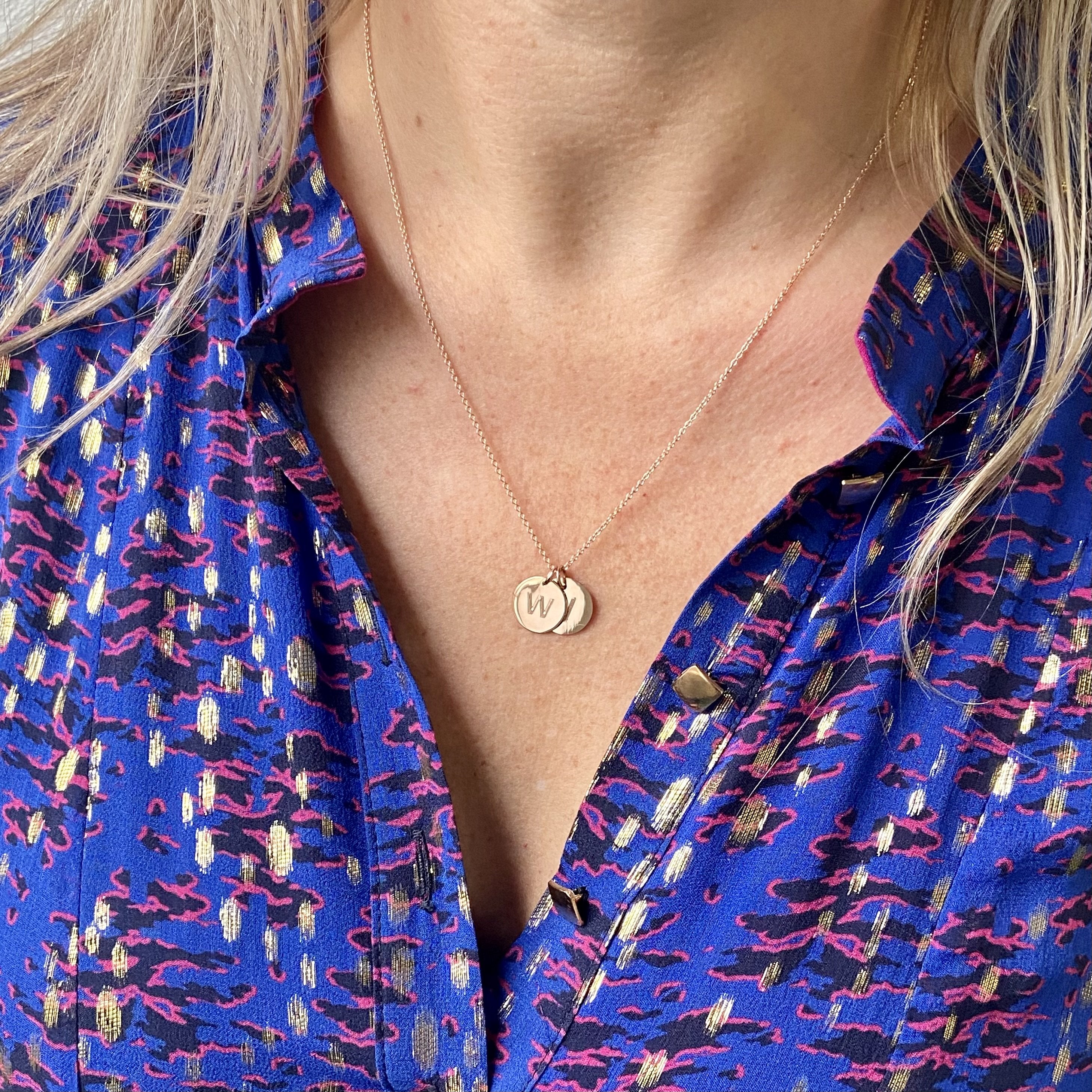 9ct Rose Gold Double Disc Initial Pendant | Auree Jewellery