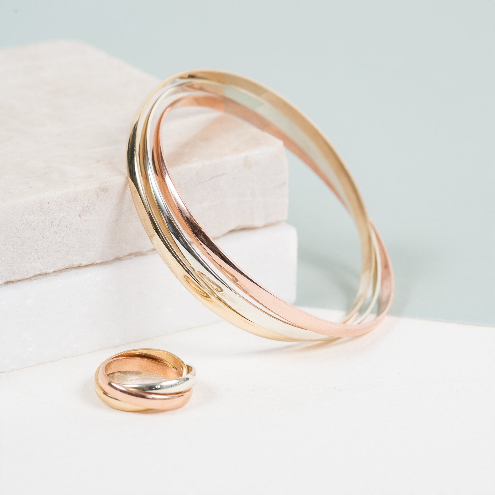 Russian Wedding Ring, 9ct Three Colour Gold, 3mm | Auree Jewellery